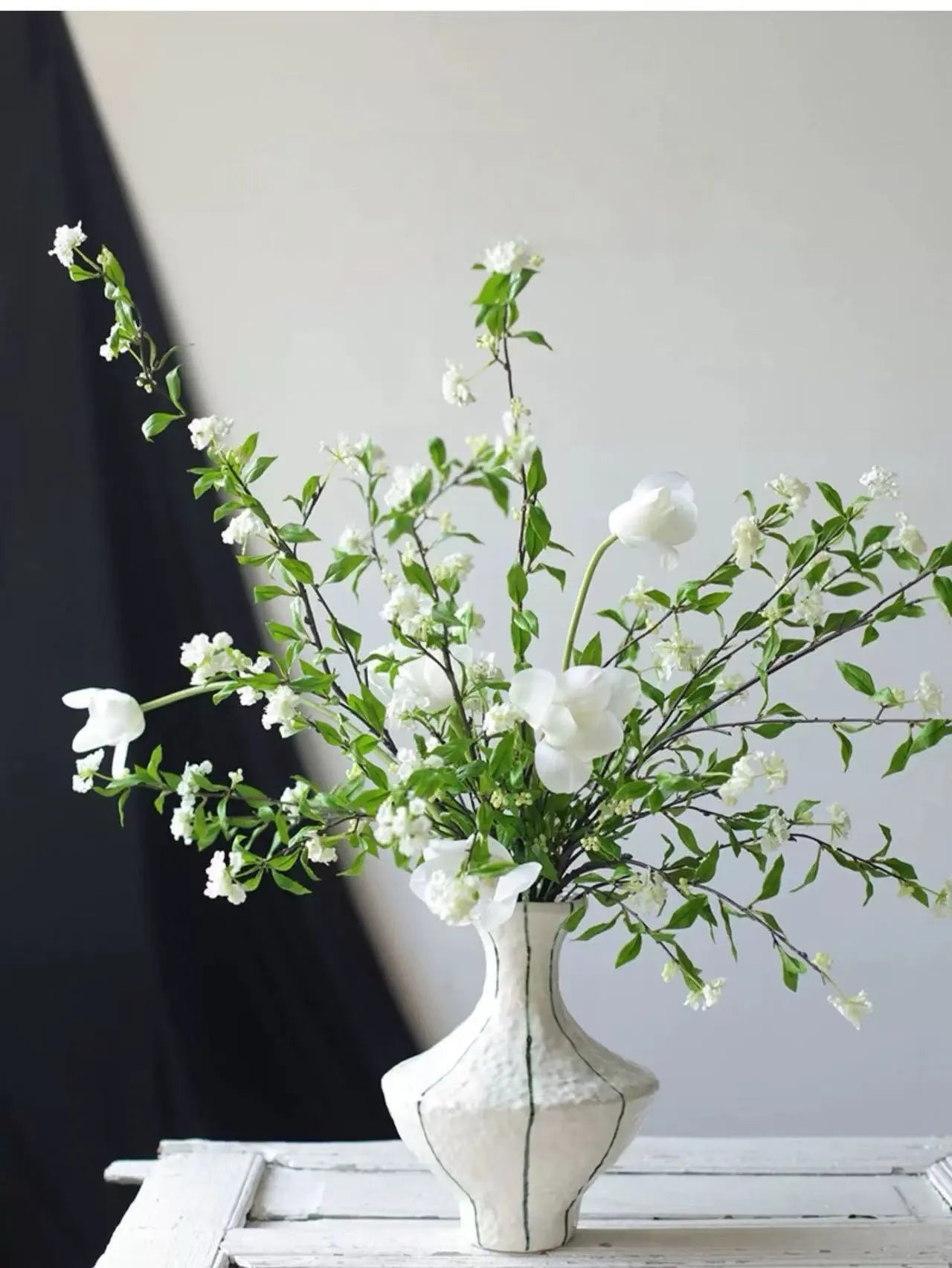White Spiraea & Tulip Faux Silk Floral Arrangement/Bouquet - 31.5 ...